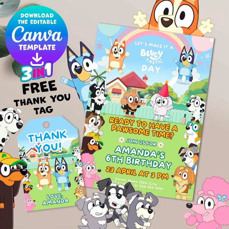 Bluey Invitation Digital - Etsy
