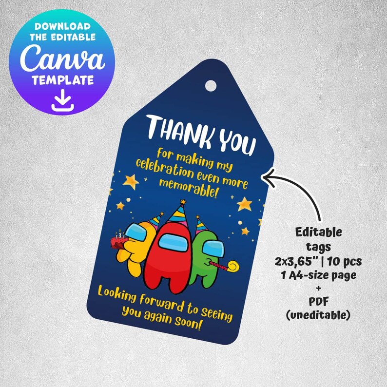 Personalized Among Us Gift Tags Custom Birthday Party Favor Printable ...