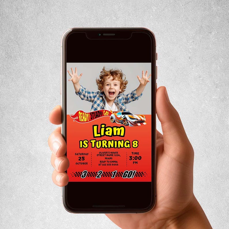 Changeable Photo, Hot Cars Invitation, Race Cars Invitation, Race Car ...