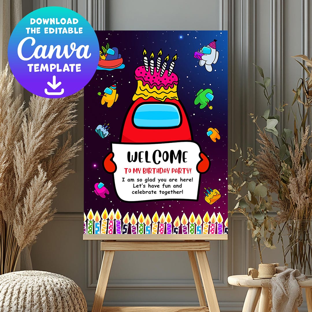 Among Us Birthday Welcome Sign: Customizable Space Adventure Party ...