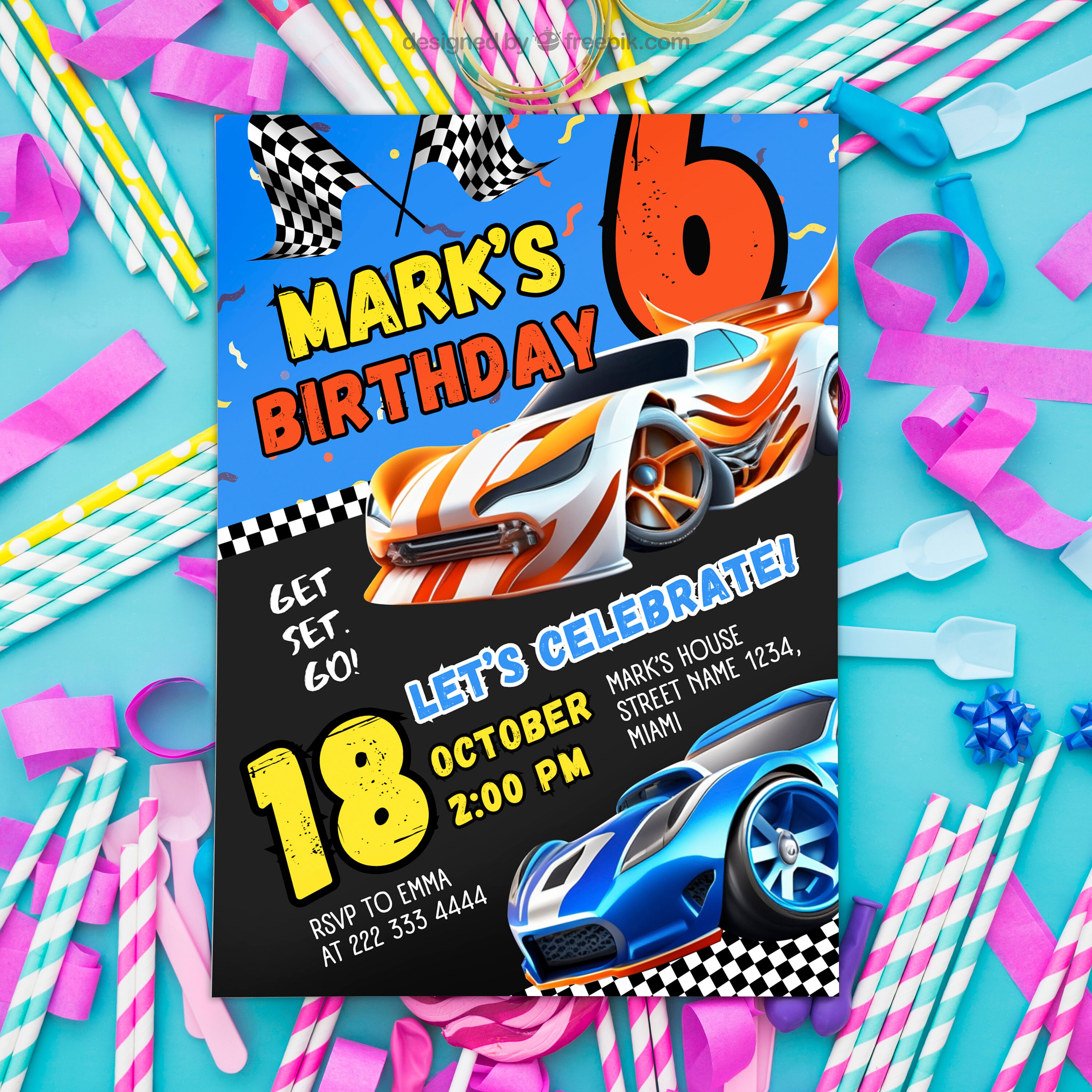Custom Hot Wheels Invitation Card Printable Birthday Invite - Etsy
