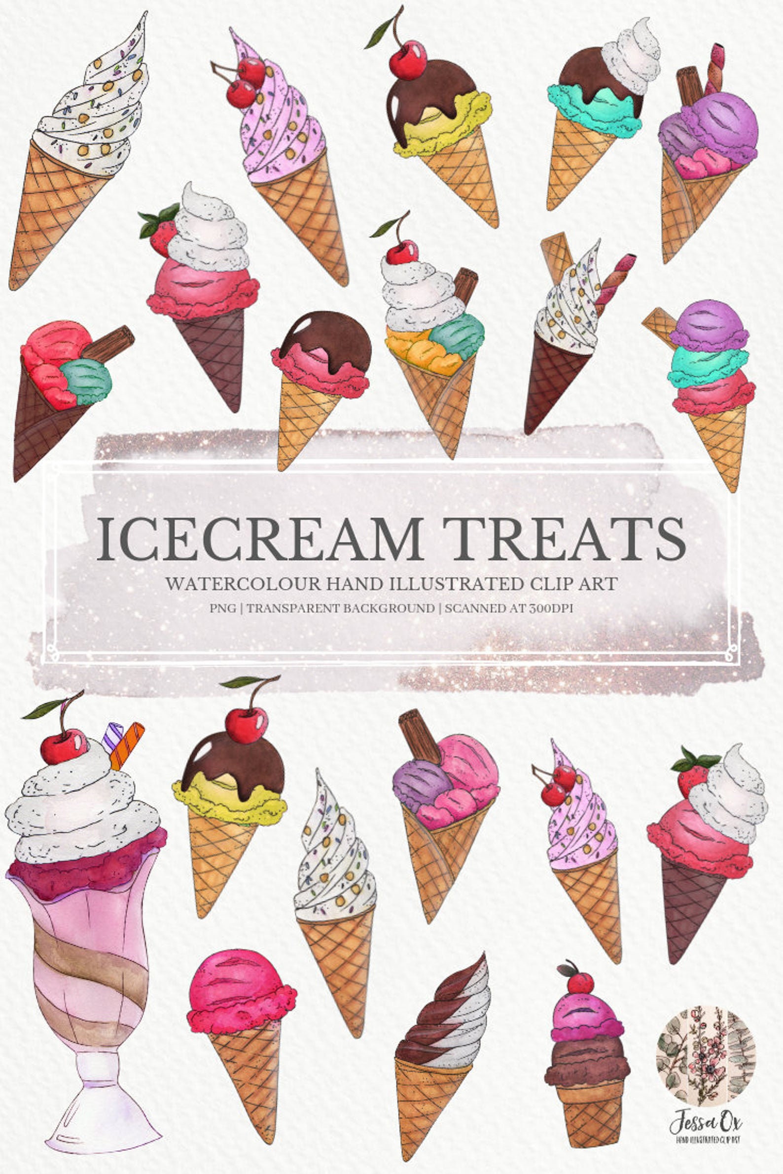 Icecream Clip Art Summer Clip Art Icecream Party Watercolor - Etsy