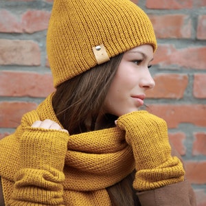 Mustard Long Wool Gloves Christmas Gift for Her Fall Fashion Gloves ...