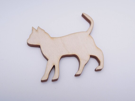 Wooden Cat Shape for Crafts Laser Cut Cat Lover Gift