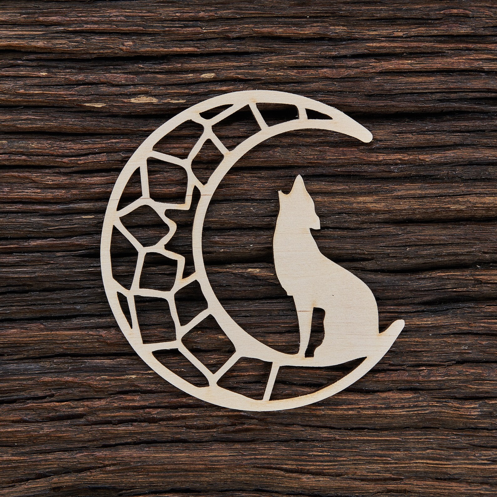 Wooden Howling Wolf and Moon Shape for Crafts and Decoration - Laser ...