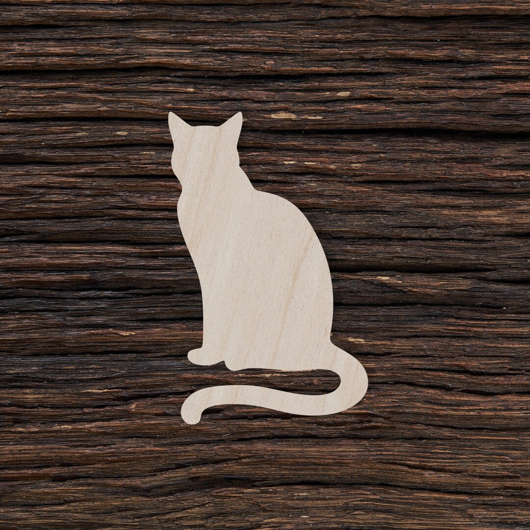 Wooden Sitting Cat for Crafts and Decorations - Sitting Cat Necklace ...
