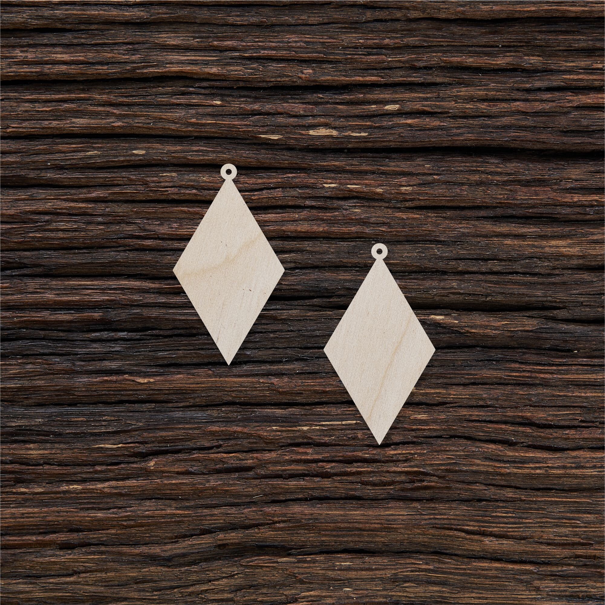 Wood Blanks, Wooden Diamond Shape, Wood Earring Blanks - 2 Item Set ...
