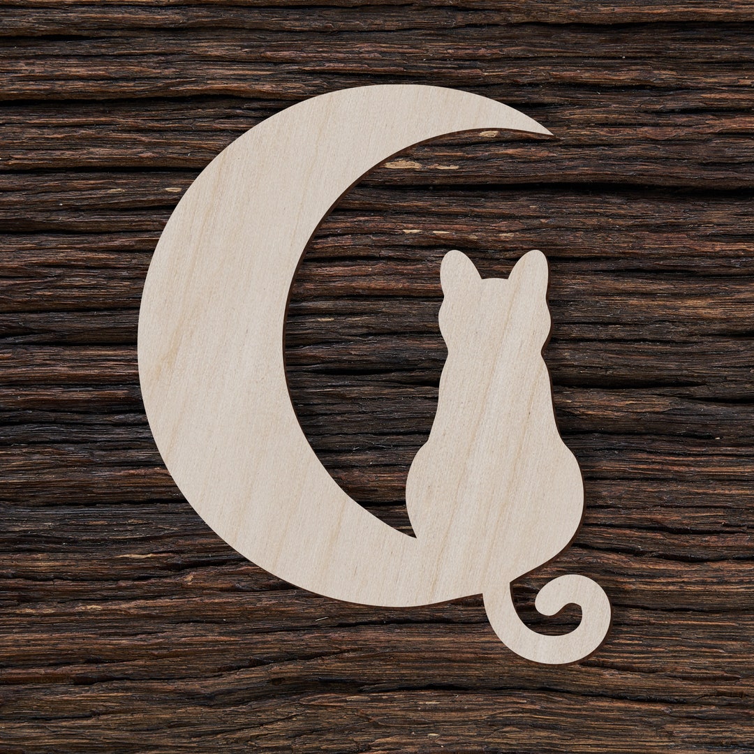 Wooden Cat on Moon for Crafts and Decorations - Wooden Blanks - Craft ...