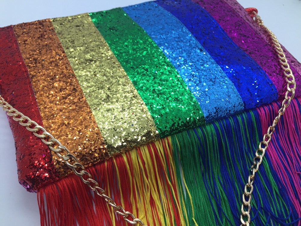 Custom Made Rainbow Glitter Bag With Tassels - Etsy