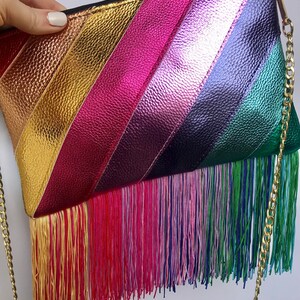 Rainbow Fringe Bag in Metallic Faux Leather - Etsy