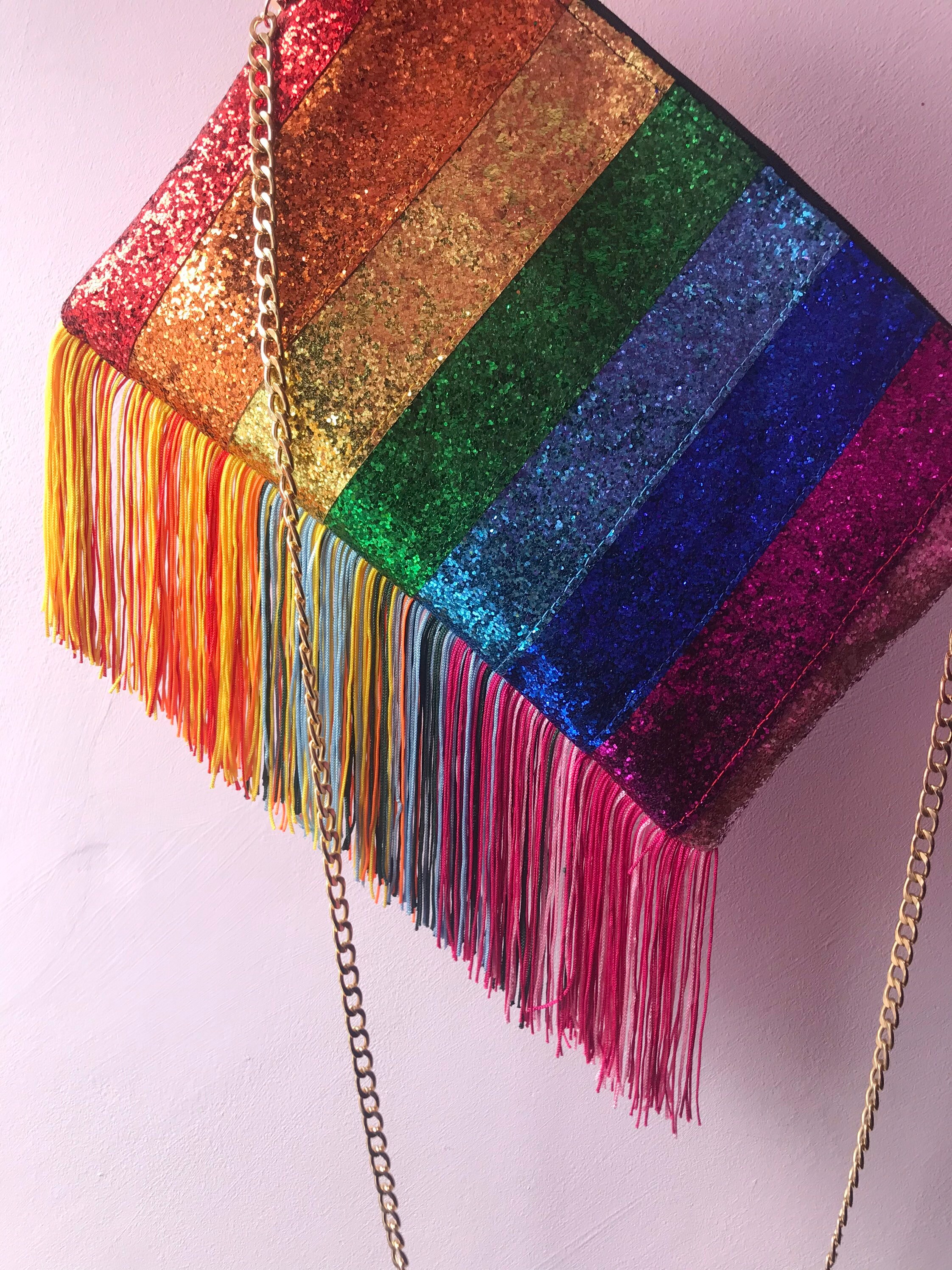 Custom Made Rainbow Glitter Bag With Tassels - Etsy