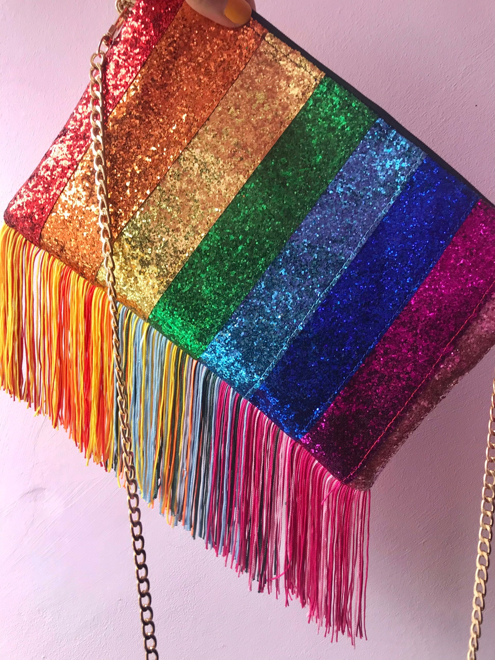 Custom Made Rainbow Glitter Bag With Tassels - Etsy