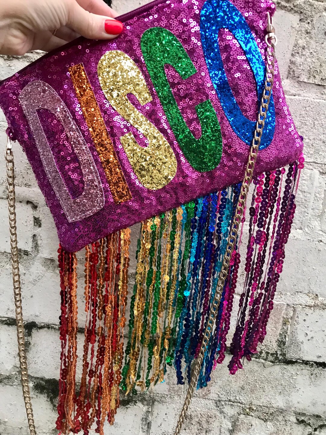 Choose Colours and Wording Sequin Fringe Personalised Glitter Bag - Etsy