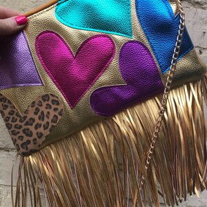 Custom Made Gold Metallic Fringe Heart Bag - Etsy