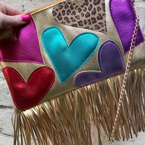 Custom Made Gold Metallic Fringe Heart Bag - Etsy