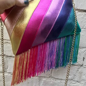 Rainbow Fringe Bag in Metallic Faux Leather - Etsy