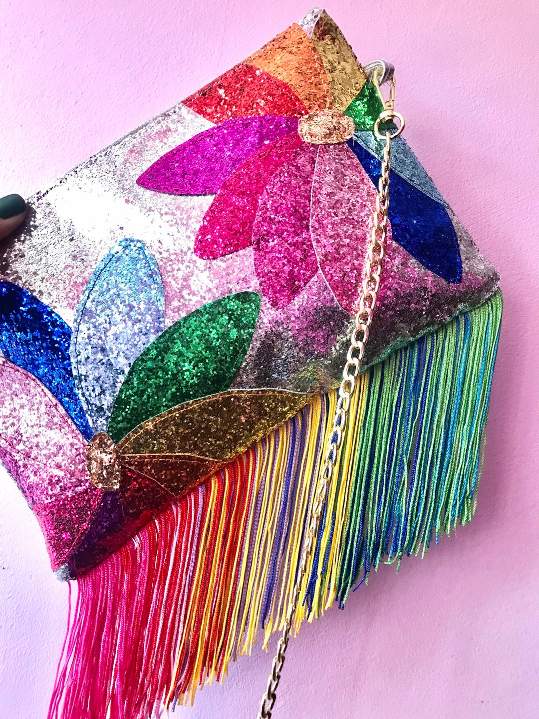 Choose Colour Rainbow Flower Glitter Tassel Bag - Etsy