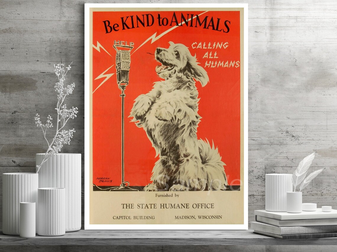 KA05 Vintage Be Kind to Animals Poster Print | Etsy UK