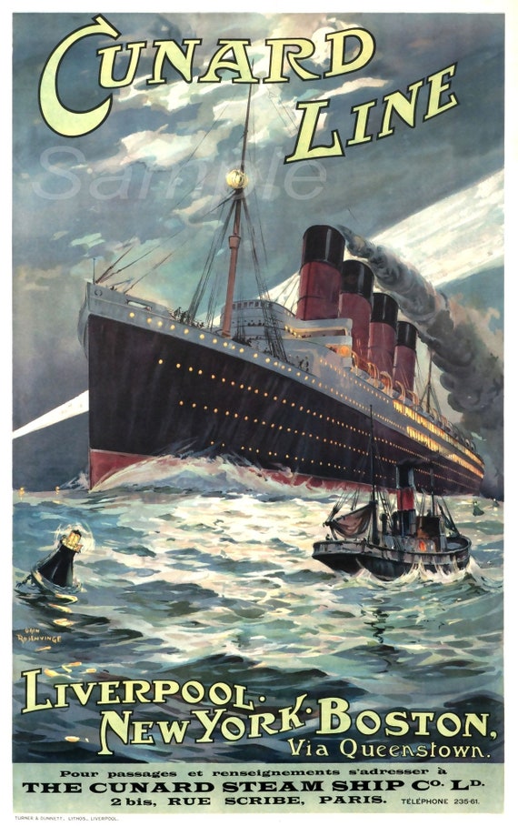Vintage Cunard Line Liverpool New York Advertising Poster | Etsy