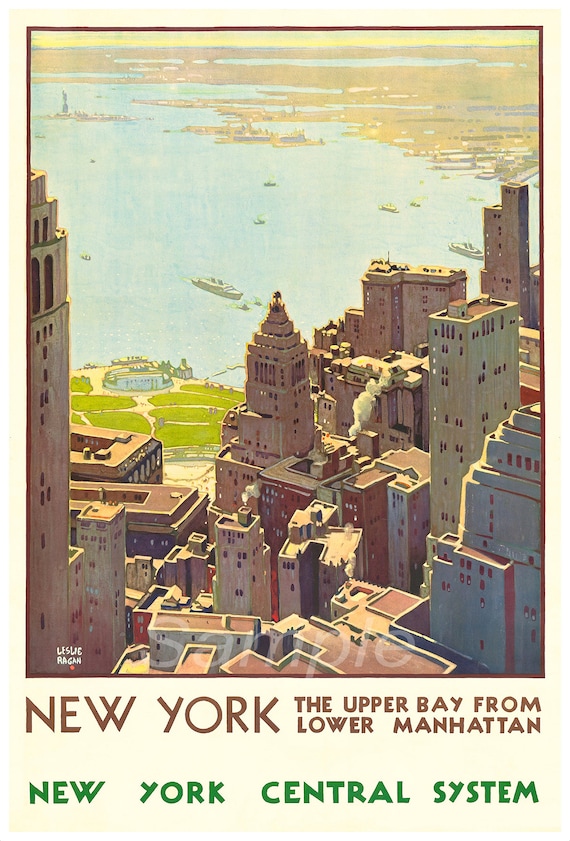 Vintage New York Manhatten Travel Poster Print - Etsy