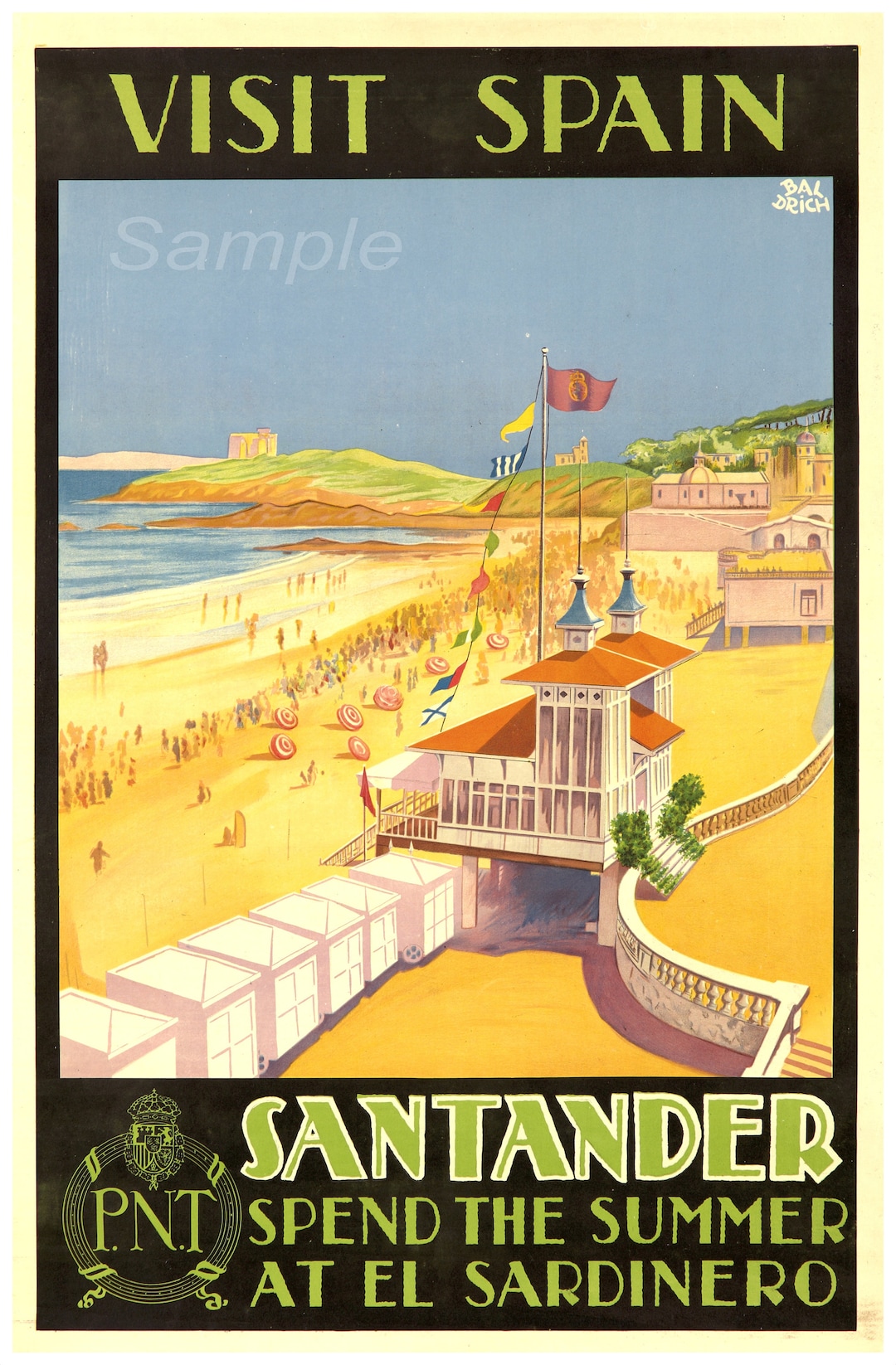 Vintage Visit Spain Santander Travel Poster Print - Etsy
