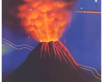 Volcano Vintage Poster - Etsy