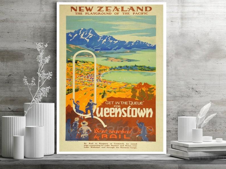 Vintage New Zealand Queenstown Travel Poster Print - Etsy
