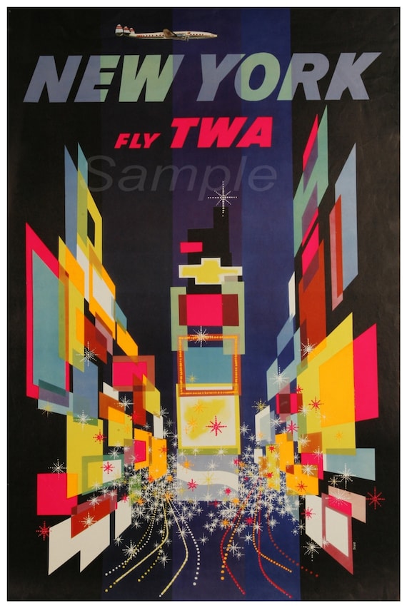 Vintage New York TWA Travel Poster Print - Etsy