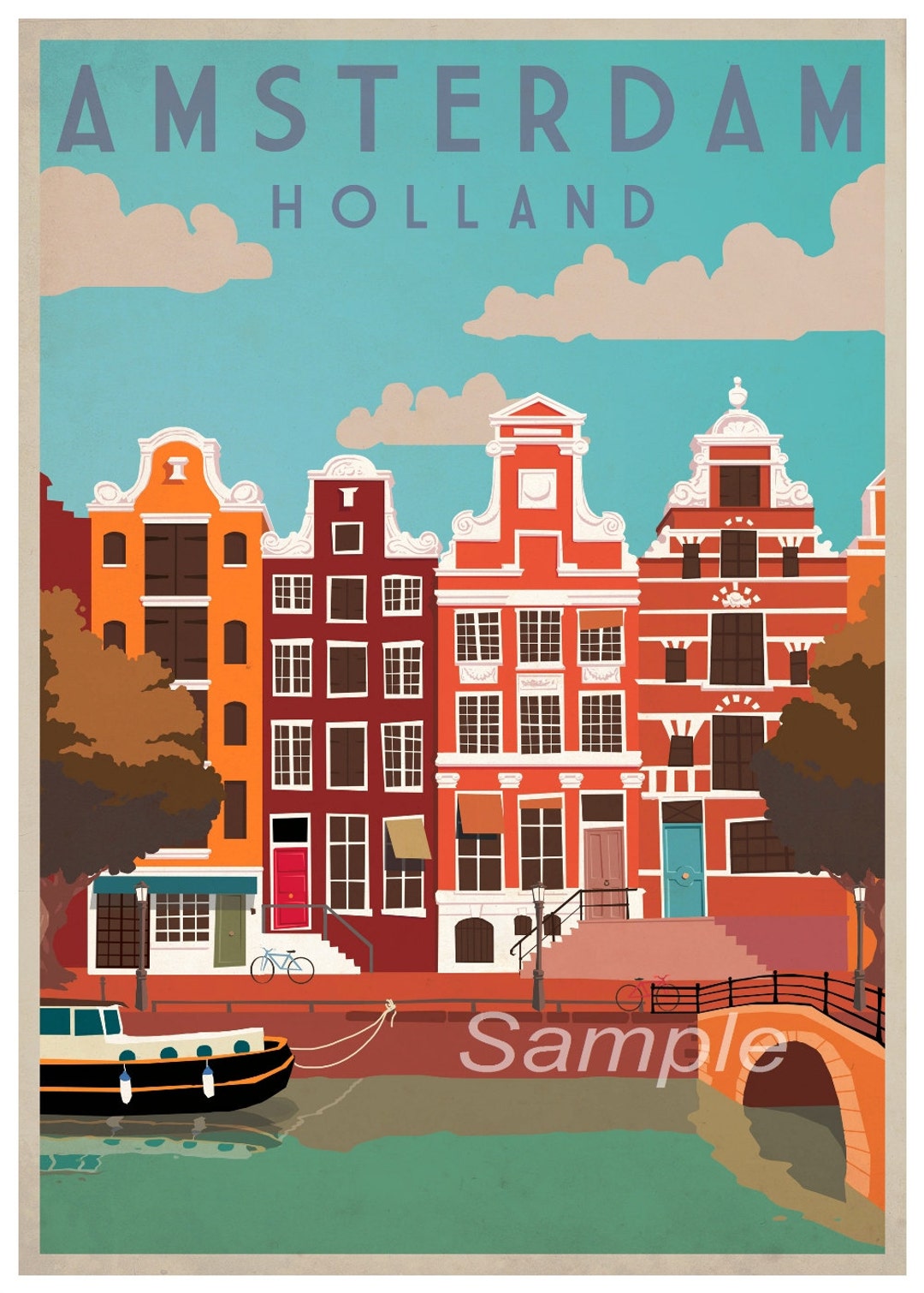 Vintage Amsterdam Travel Poster Print - Etsy