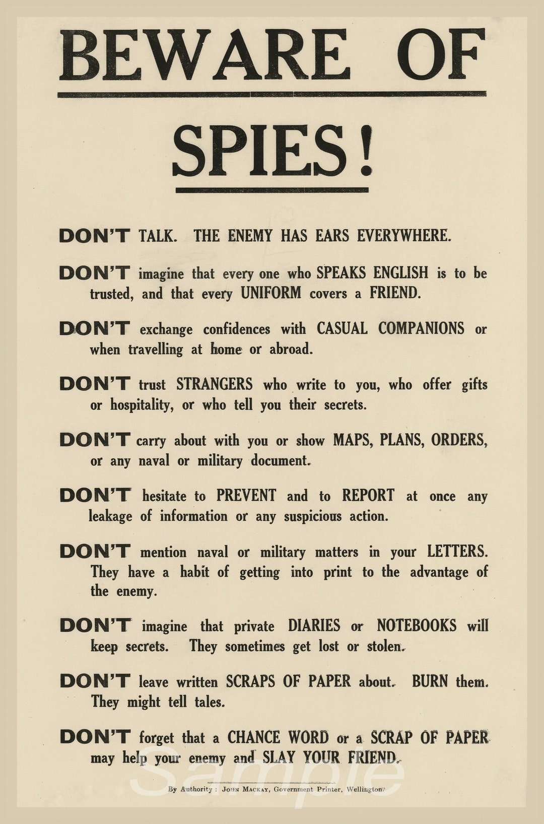 Vintage Beware of Spies War Poster Print - Etsy