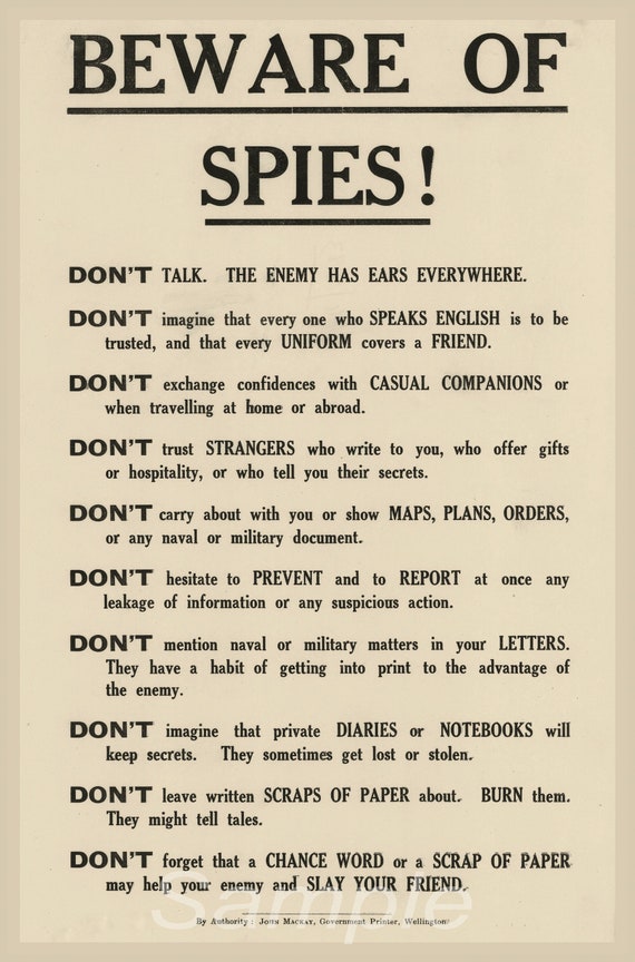 Vintage Beware of Spies War Poster Print - Etsy