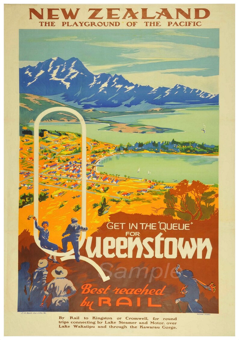 Vintage New Zealand Queenstown Travel Poster Print - Etsy