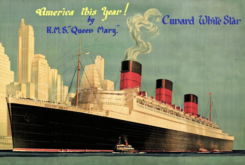 Vintage RMS Queen Mary Poster Print - Etsy