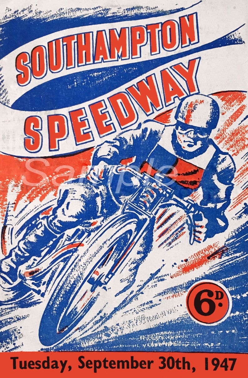 Vintage 1947 Southampton Speedway Motorbike Racing Poster - Etsy