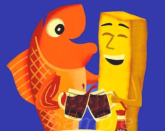 Fish and Chips Poster Kitchen Art Print Food Illustration - Etsy