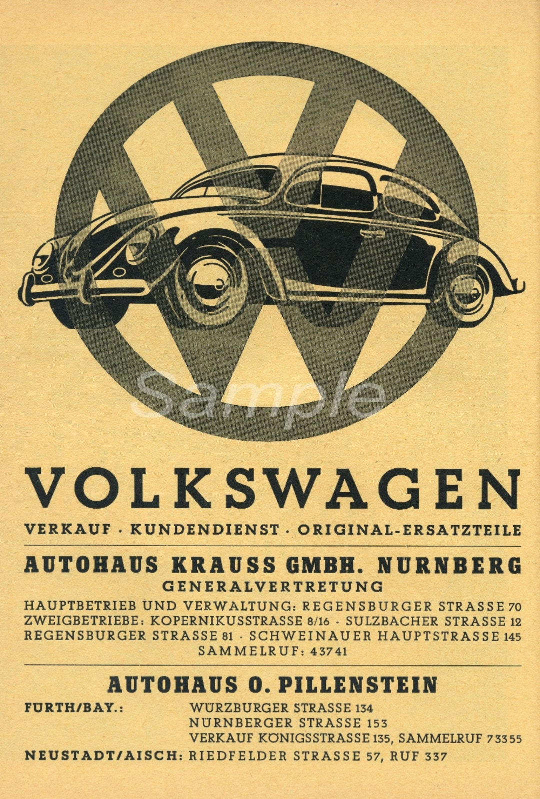 VB02 Vintage VW Volkswagen Beetle Advertising Poster Print - Etsy UK