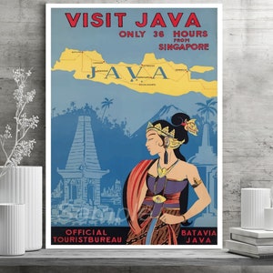 Vintage Visit Java Travel Poster Print - Etsy