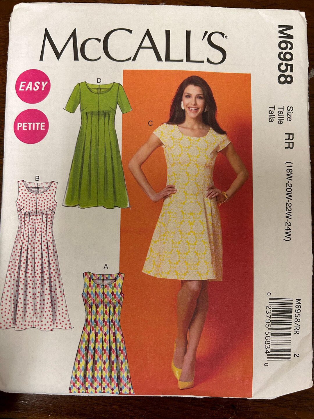 Mccall's Pattern 6958 Lovely Figure Flattering Dress Petite Szs 18W-24W ...