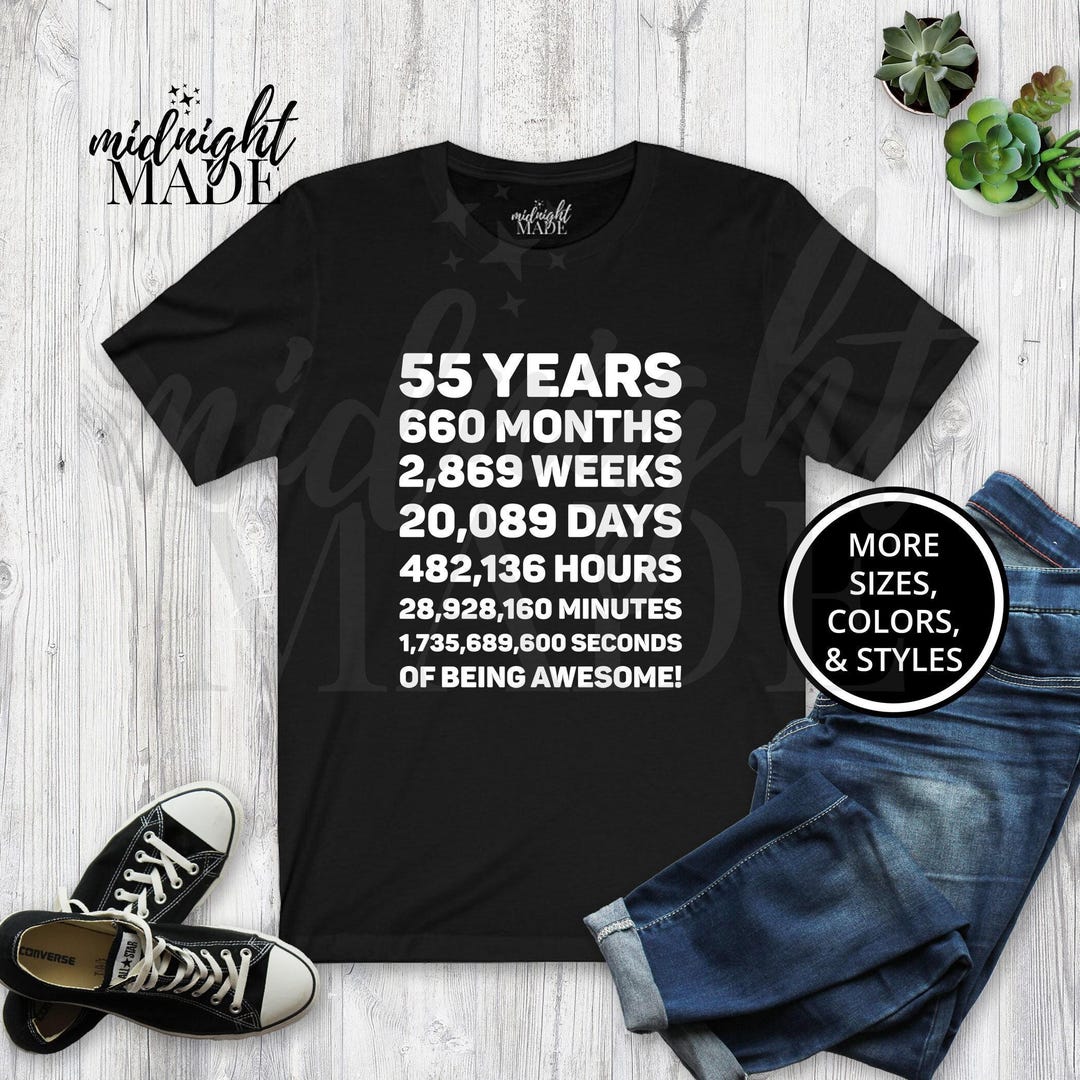 Cool 55th Birthday 55 Year Old Shirt Gift, 55 Years Awesome T-shirt Tee ...