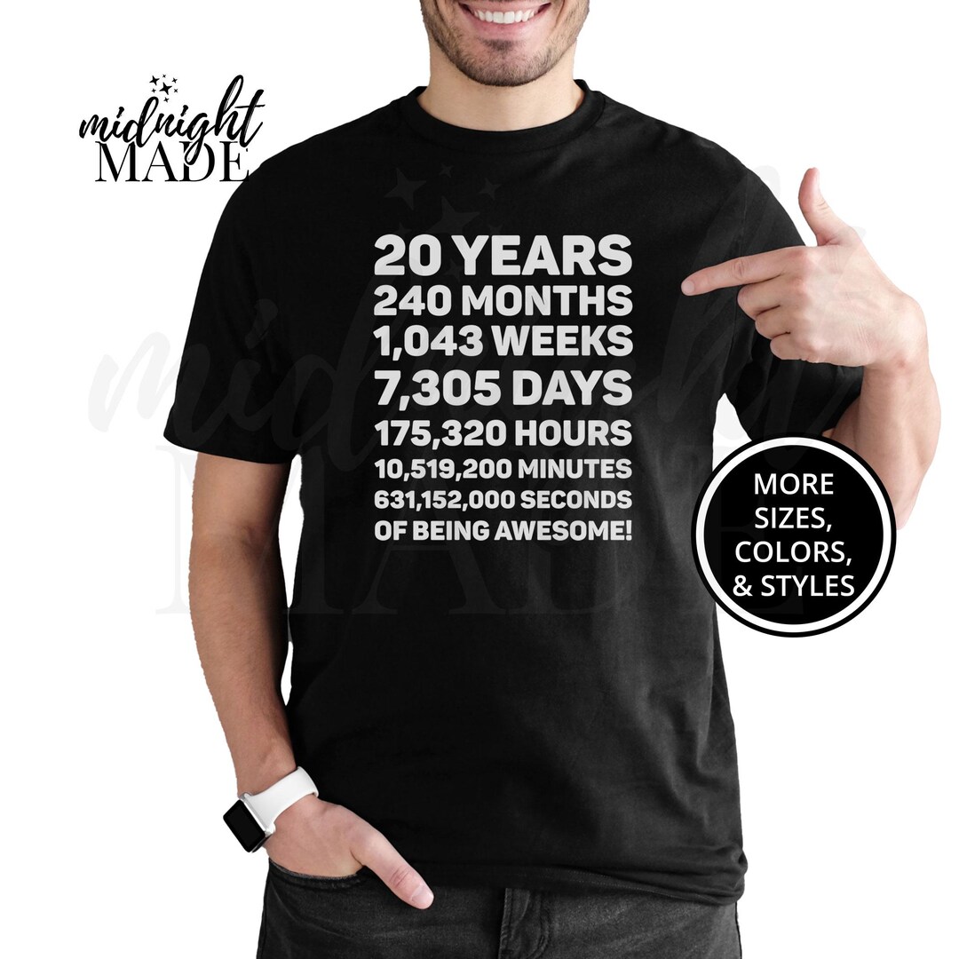 Cool 20th Birthday 20 Year Old Shirt Gift, 20 Years Awesome T-shirt Tee ...