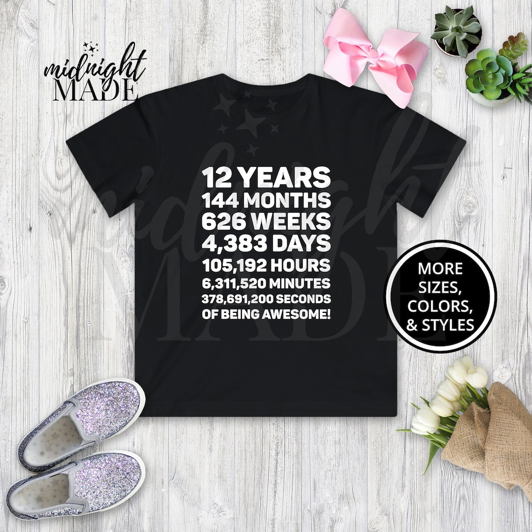 Cool 12th Birthday 12 Year Old Shirt Gift, 12 Years Awesome T-shirt Tee ...