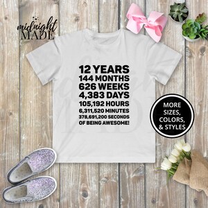 Cool 12th Birthday 12 Year Old Shirt Gift, 12 Years Awesome T-shirt Tee ...