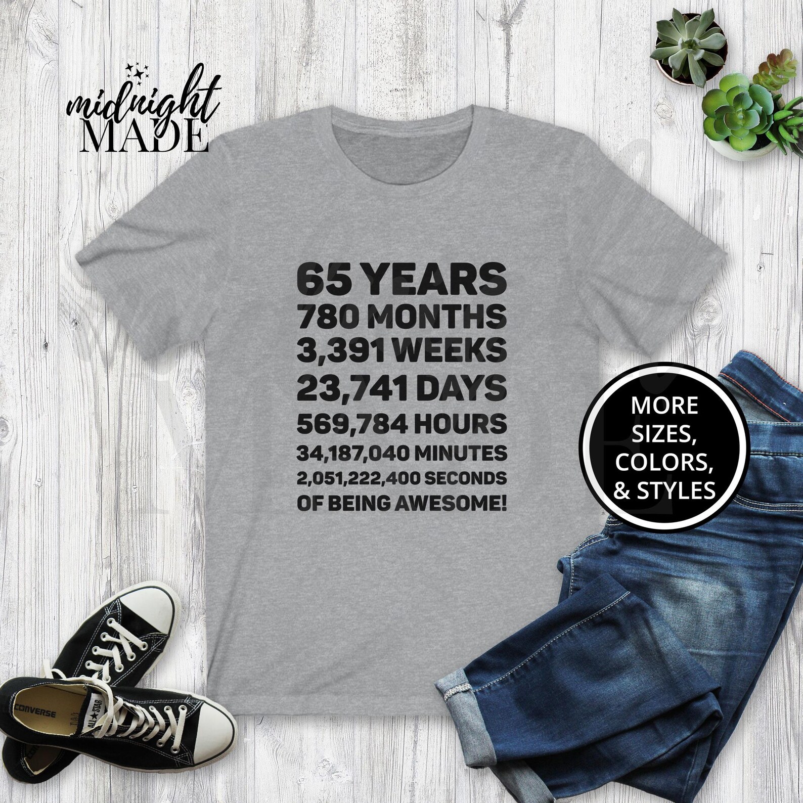 Cool 65th Birthday 65 Year Old Shirt Gift, 65 Years Awesome T-shirt Tee ...