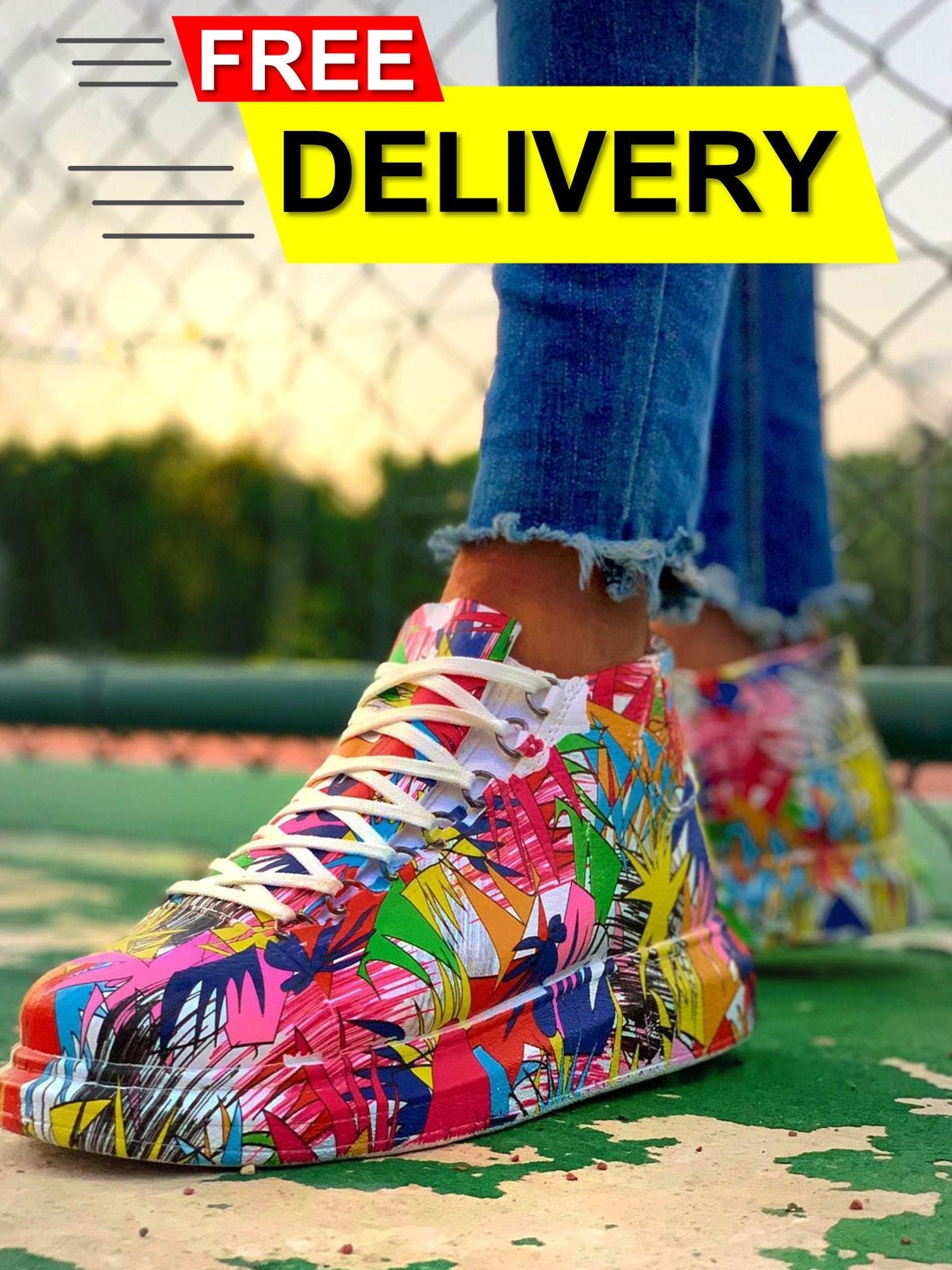 Chekich Men & Women Shoes Multicolor Print Leather Sneakers | Etsy