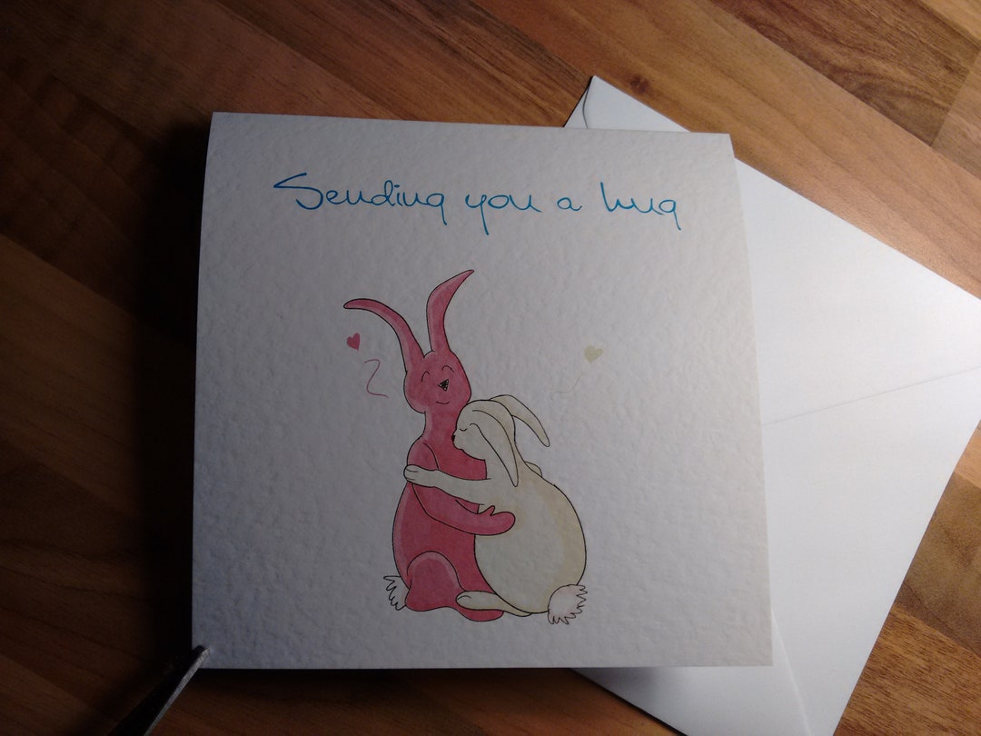 Doodled by Seller. Bunny Hug Card. to Send a Hug to Someone Who Needs ...