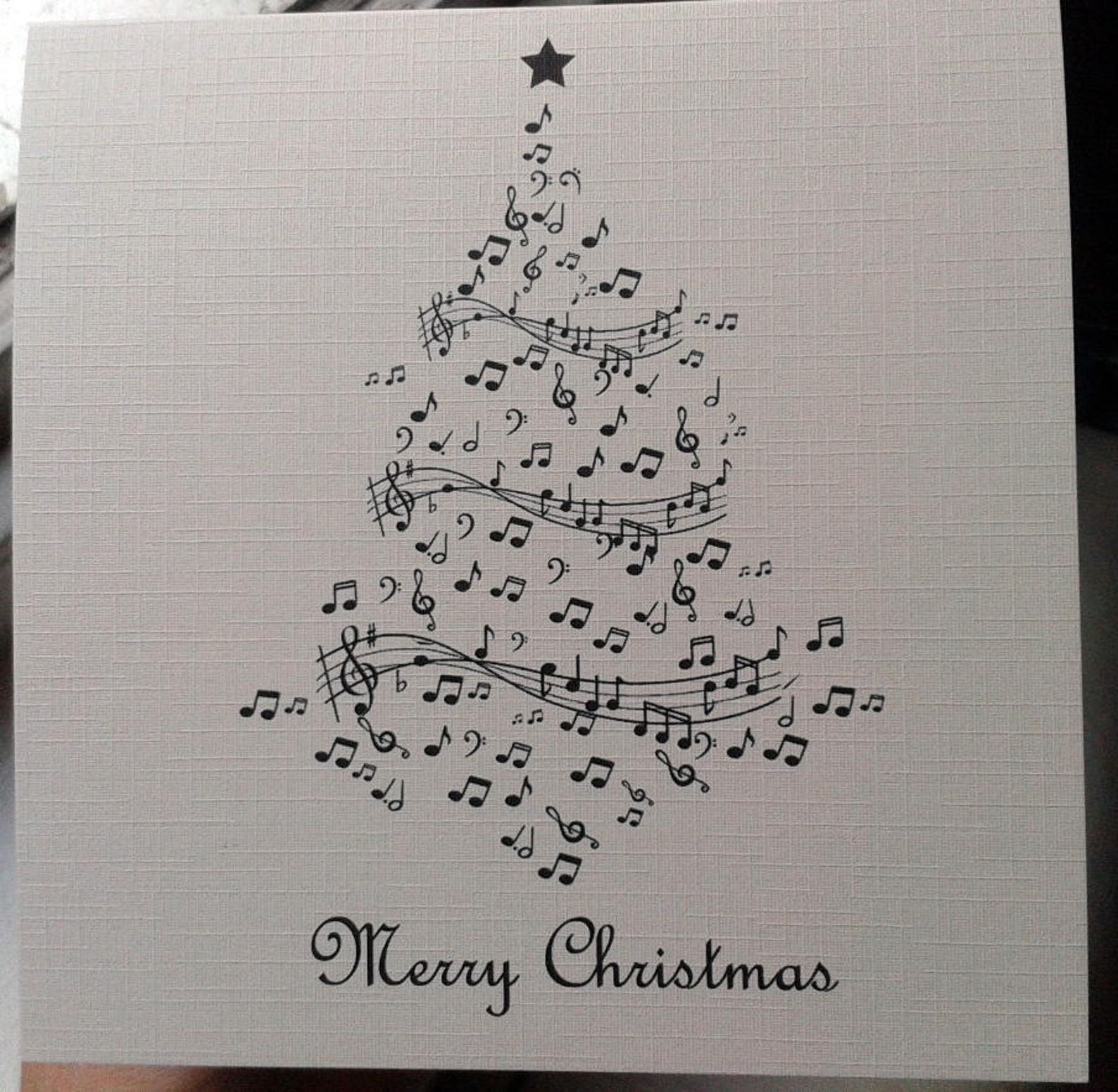 Handmade Musical Note Tree Christmas Card / Cards Linen Texture ...