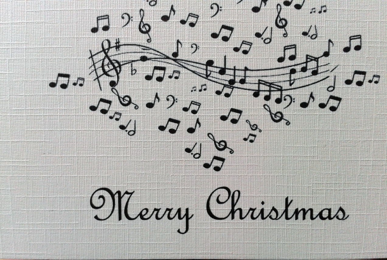 Handmade Musical Note Tree Christmas Card / Cards Linen Texture ...