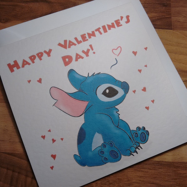 Stitch Valentines Day Card - Etsy