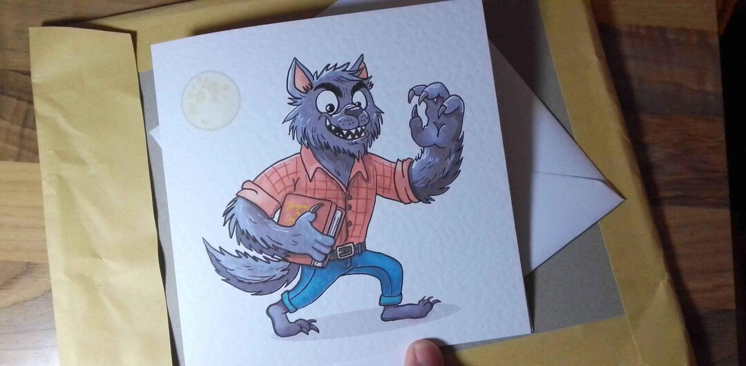 Werewolf Card. Personalisable. Drawn by Seller. Handmade. Homemade. - Etsy