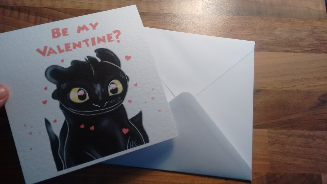 Drawn by Seller Toothless Cute Valentines Day Card! Homemade Handmade ...